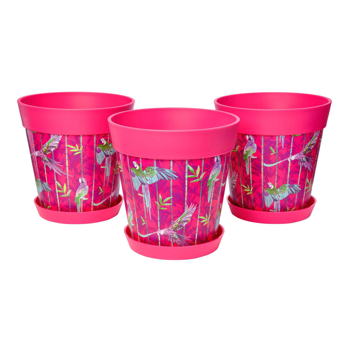 Combination Set of 3 Plastic Pink Parrots 22cm Pots with Saucers – Hum ...